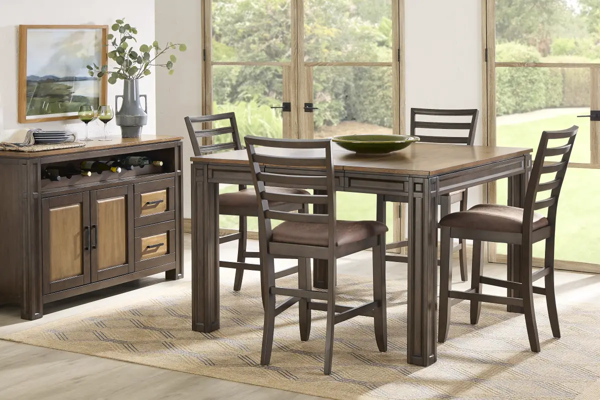 Coventry 5 Pc Dark Brown Wood Dining Room Set With Counter Dining Table ...
