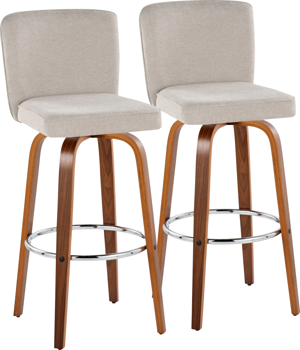 Marcei IV Walnut Dark Wood Beige Polyester Fabric Barstool, Set Of 2 ...