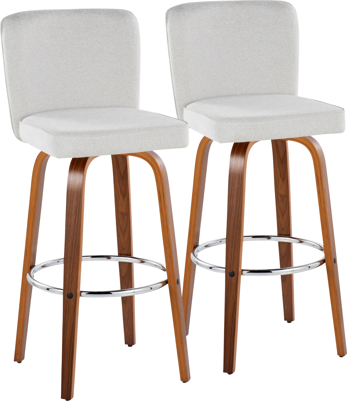 Marcei IV Walnut Dark Wood White Polyester Fabric Barstool, Set Of 2 ...