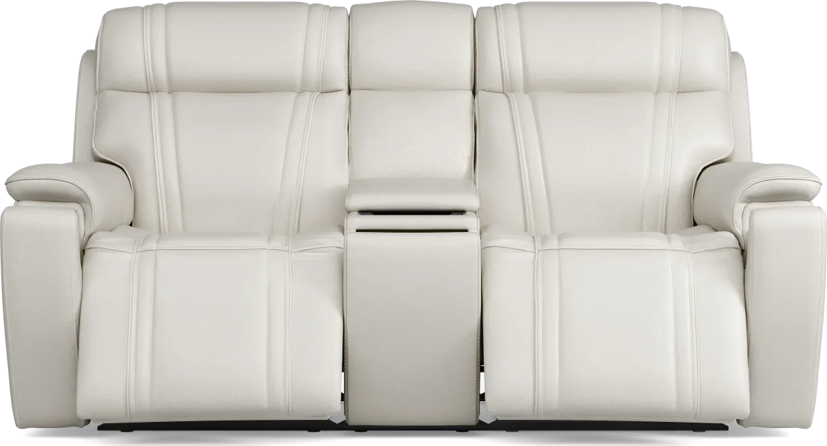 Sound Tech 2 Pc Ice White Leather Triple Power Reclining Living Room ...