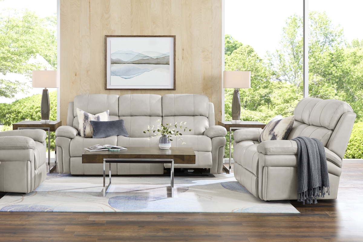 Trevino Lane 5 Pc Gray Leather Non-Power Reclining Living Room Set With ...