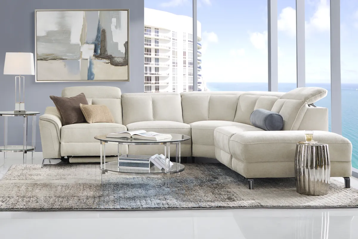 Cavani Gray Chenille Fabric 5pc Right With Bumper Ottoman 5 Pc Dual ...