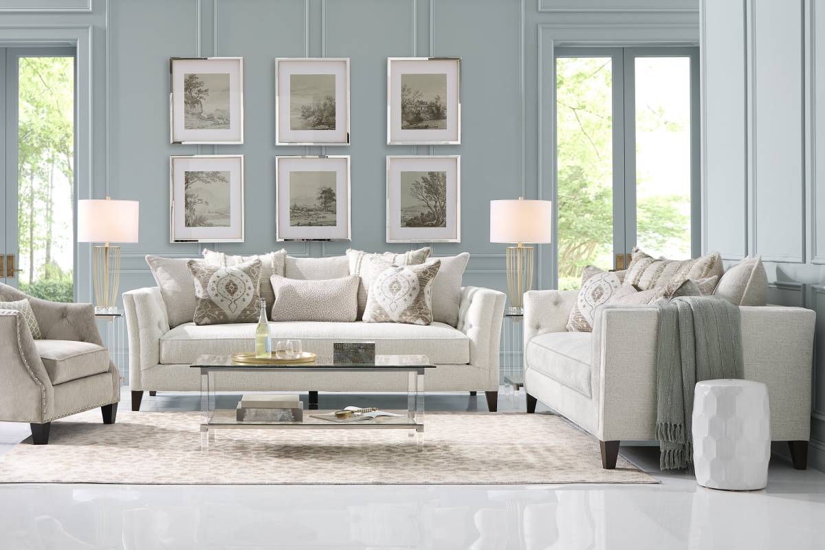 Cindy Crawford Shelton 7 Pc Ivory Beige Chenille Fabric Living Room Set ...