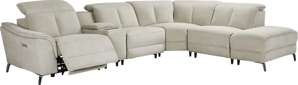 Cavani Gray Chenille Fabric 6pc Right With Bumper Ottoman 6 Pc Dual ...