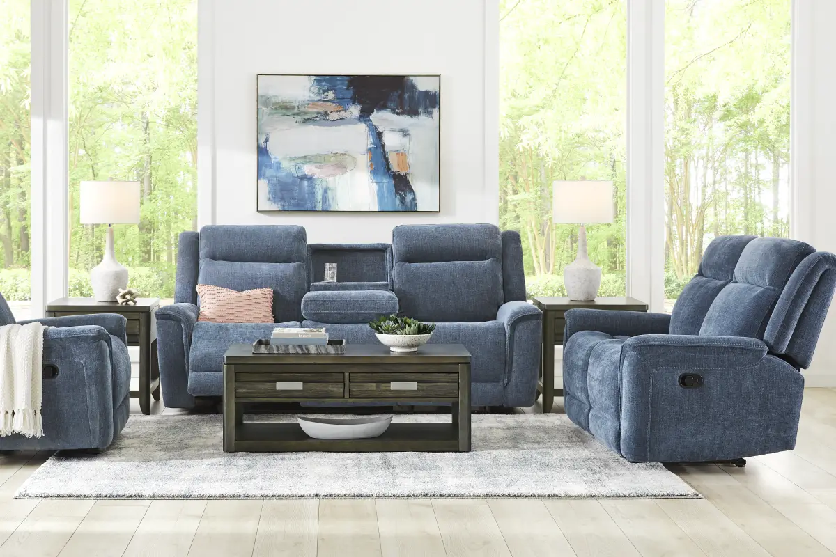 Meadow Park 3 Pc Cobalt Blue Chenille Fabric Dual Power Reclining ...