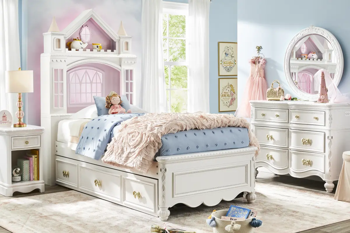 Disney Princess 3 Pc Sparkle White Twin Castle Bed | Rooms to Go