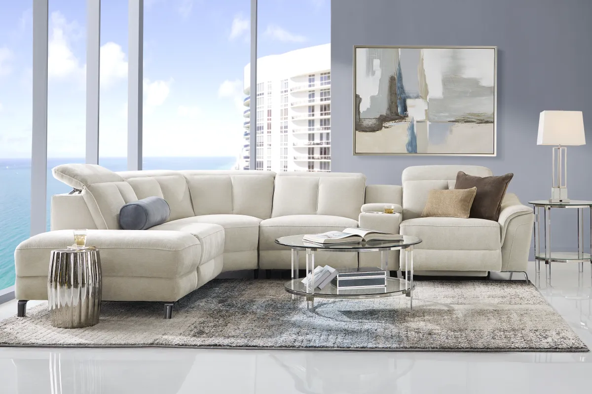 Cavani Gray Chenille Fabric 6pc Left With Bumper Ottoman 6 Pc Dual ...