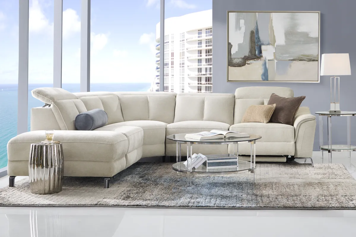 Cavani Gray Chenille Fabric 5pc Left With Bumper Ottoman 5 Pc Dual ...