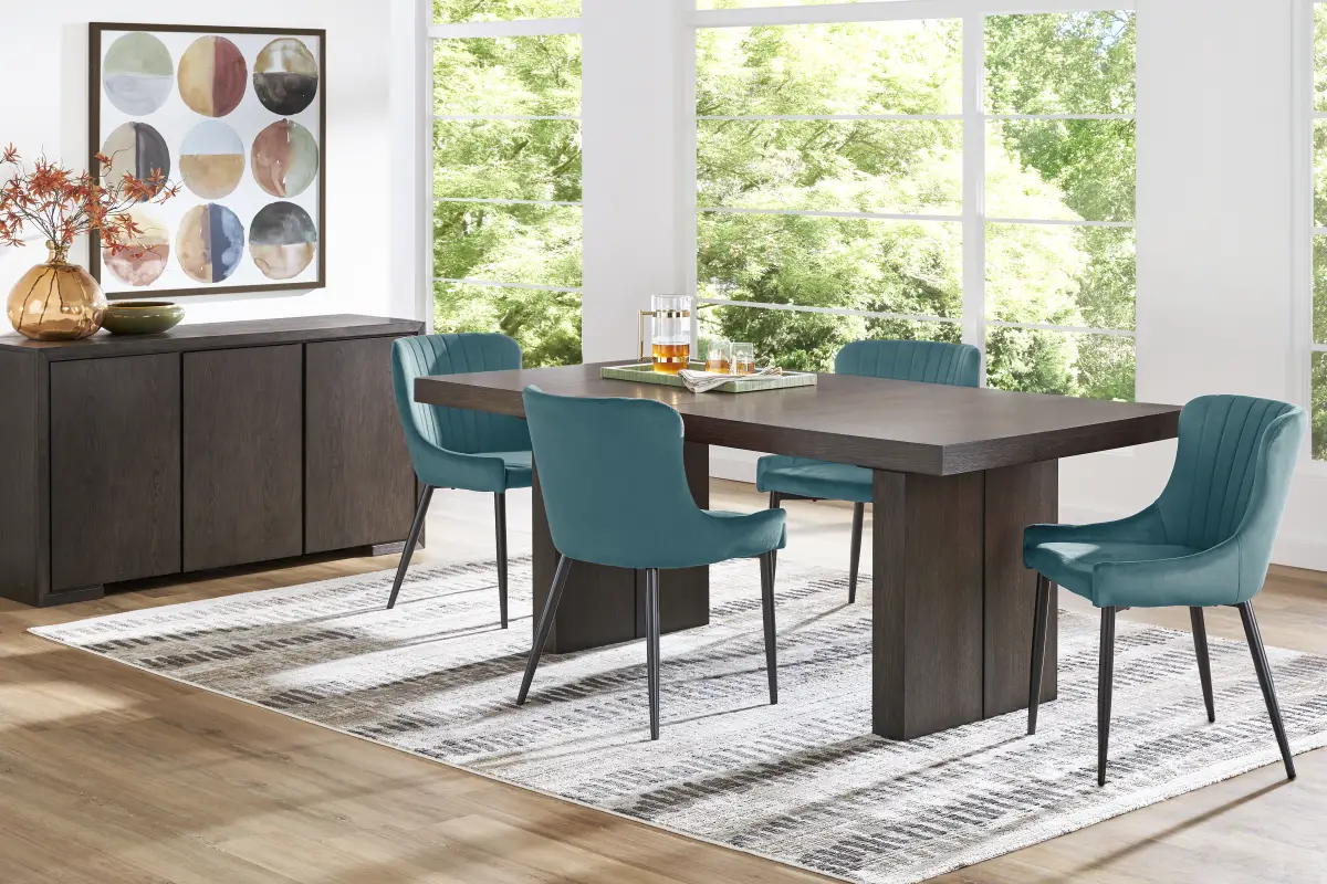 Angelica 5 Pc Brown Dark Wood Ink Blue Dining Room Set With Dining ...