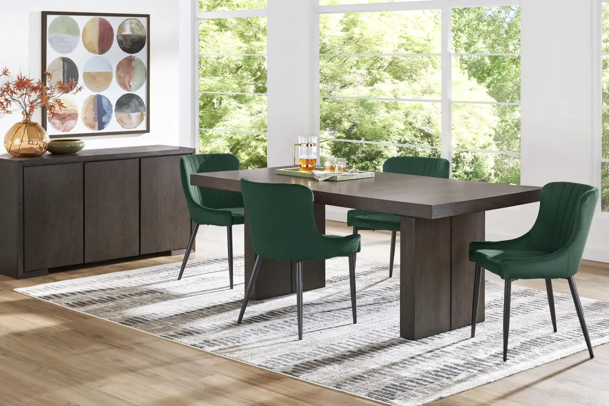 Angelica 5 Pc Brown Dark Wood Emerald Green Dining Room Set With Dining ...