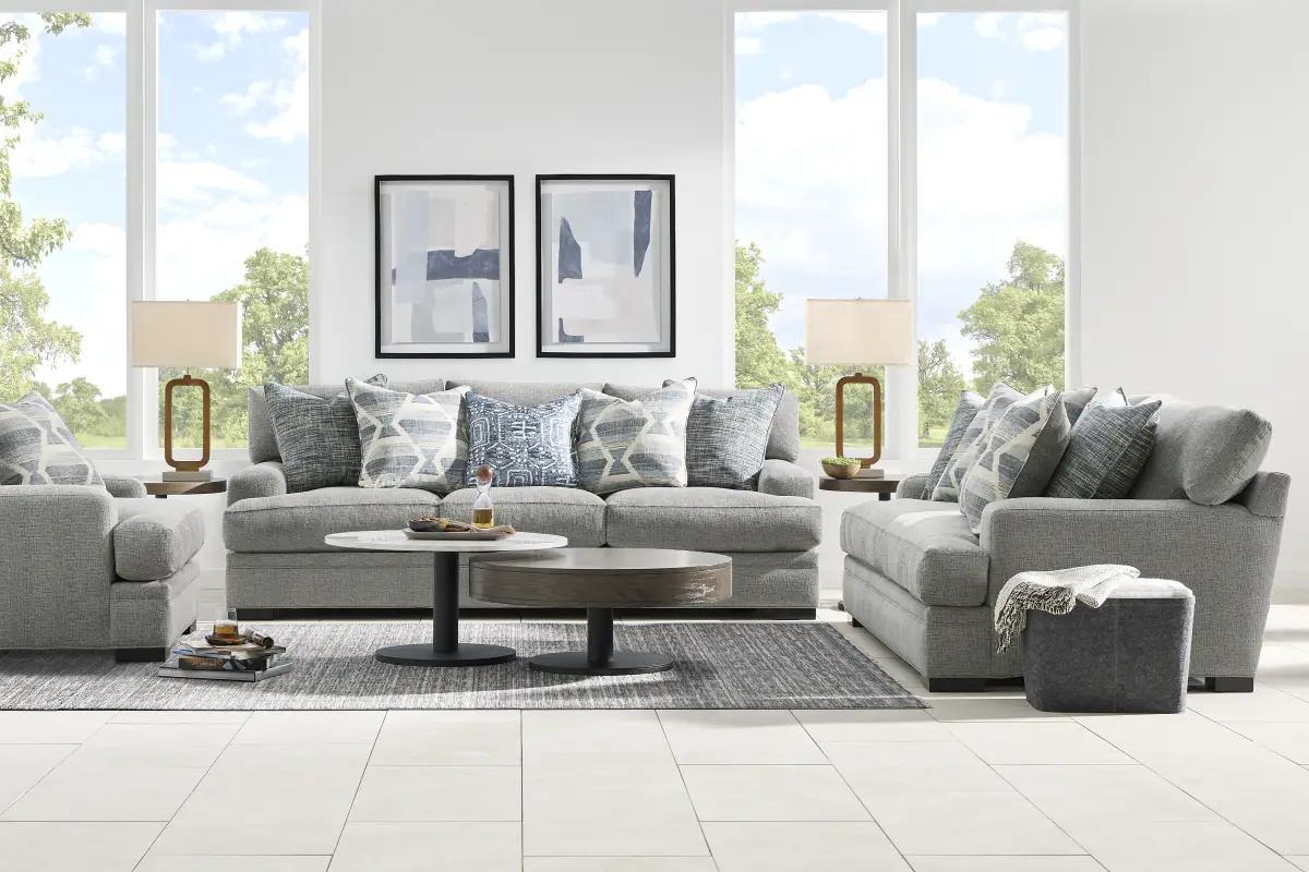 Cindy Crawford Bedford Park 7 Pc Gray Chenille Fabric Living Room Set ...