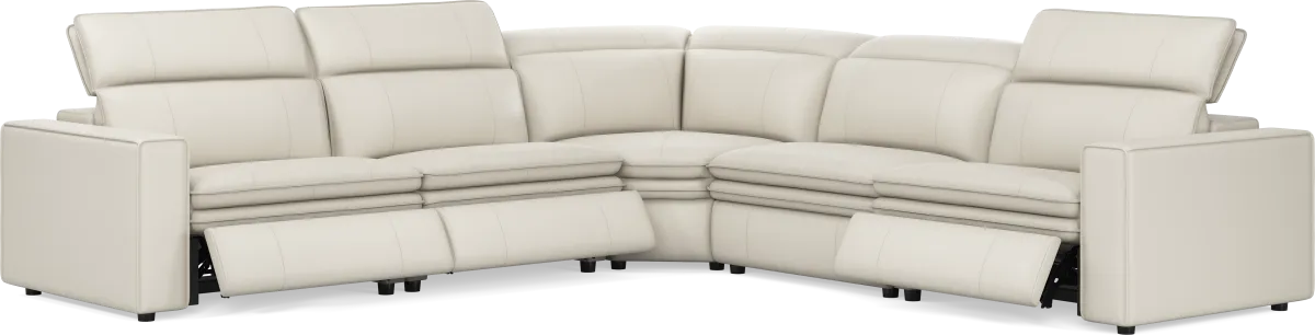 Santorini Ice White Leather 5 Pc Dual Power Reclining Sectional | Rooms ...