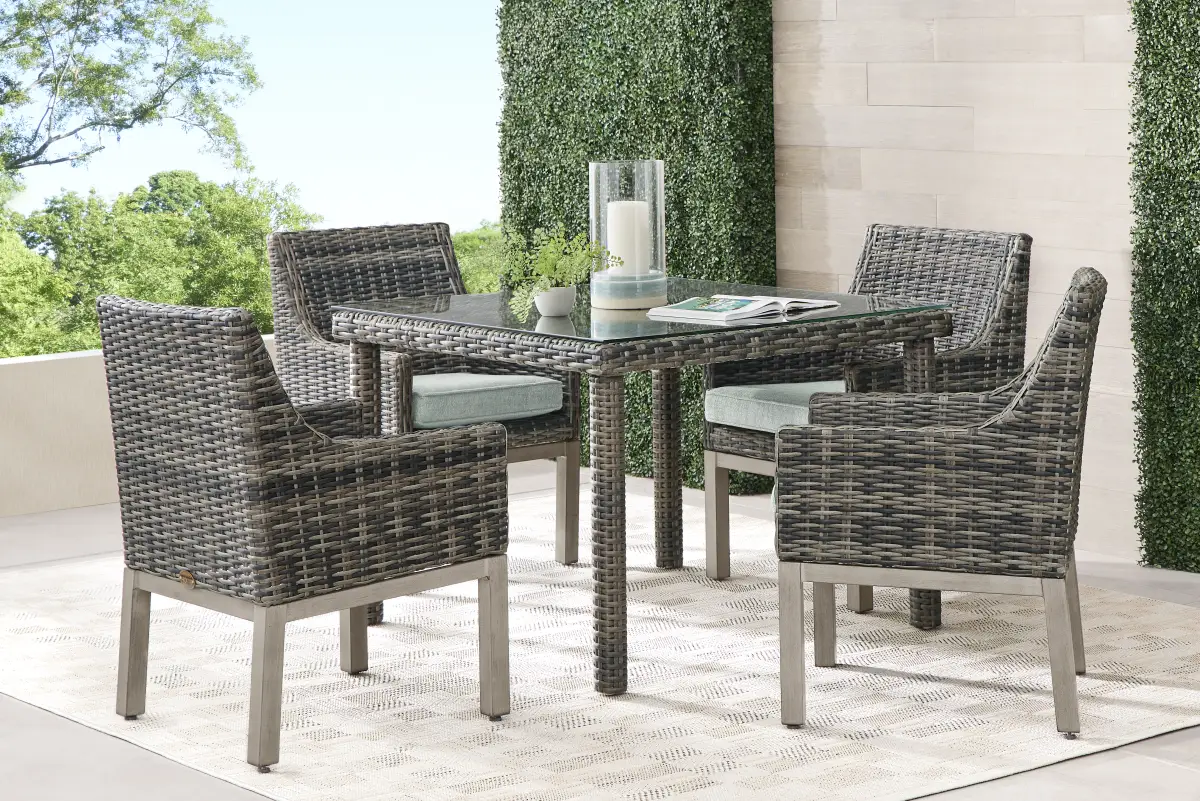 Cindy Crawford Montecello 5 Pc Gray Mist Blue Wicker Outdoor Dining Set ...
