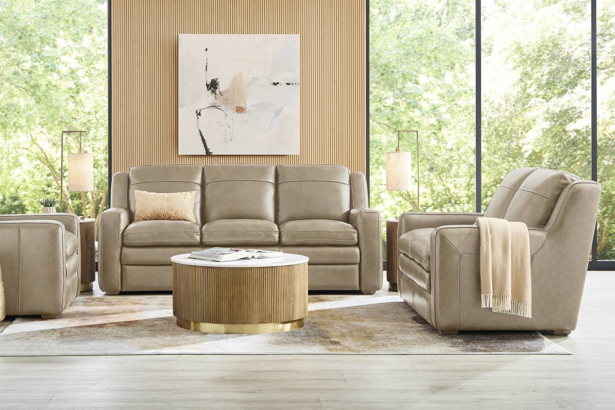 Salinger 2 Pc Beige Leather Living Room Set With Sofa, Loveseat | Rooms ...