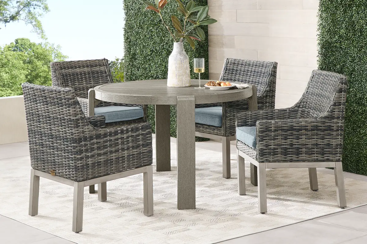 Montecello 5 Pc Gray Azure Blue Eucalyptus Outdoor Dining Set With 50 ...