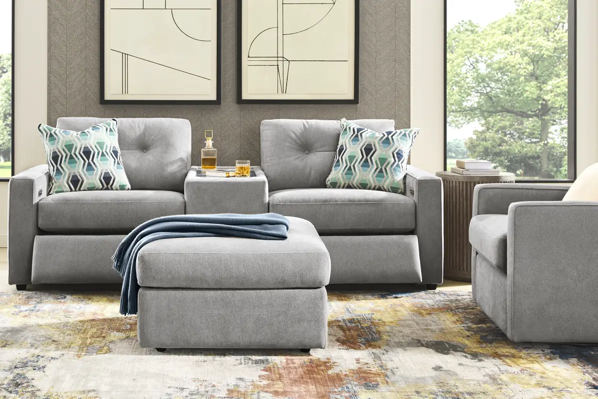 Drew & Jonathan Modularone Gray Chenille Fabric 3pc 3 Pc Power ...
