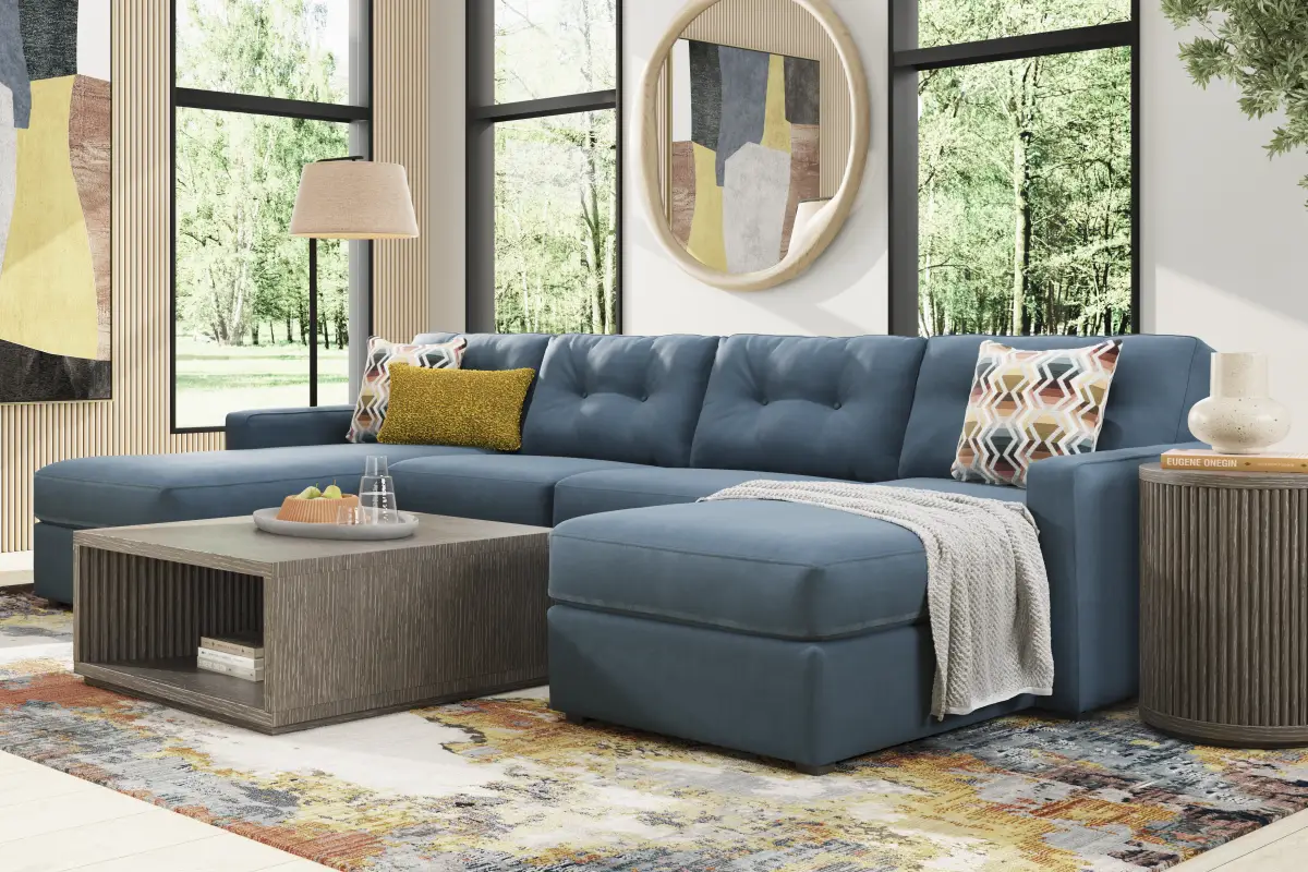 Drew & Jonathan Modularone Midnight Blue Microfiber 4 Pc Modular ...