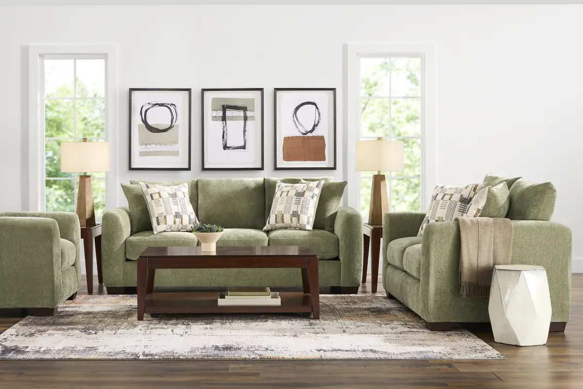 Chamberlain 2 Pc Green Chenille Fabric Living Room Set With Sofa ...
