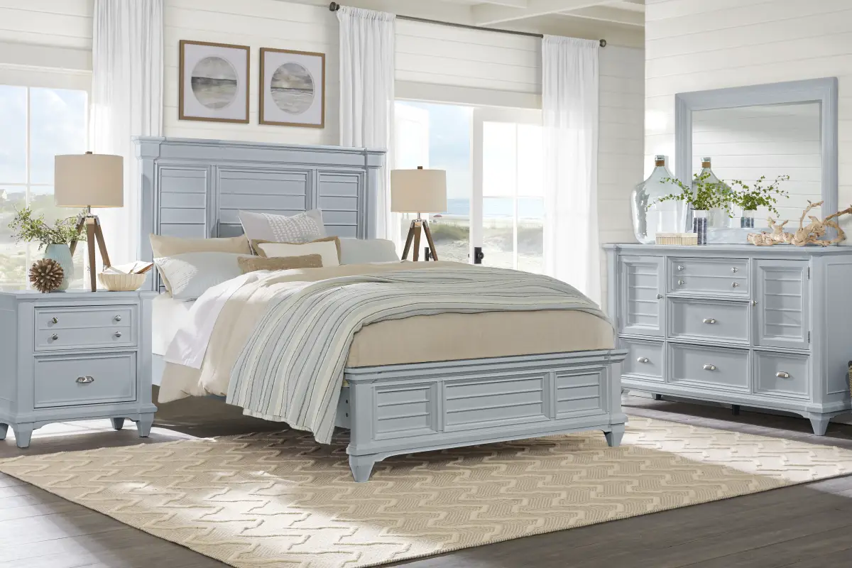 Hilton Head 5 Pc Blue Colors King Bedroom Set With 3 Pc King Panel Bed ...