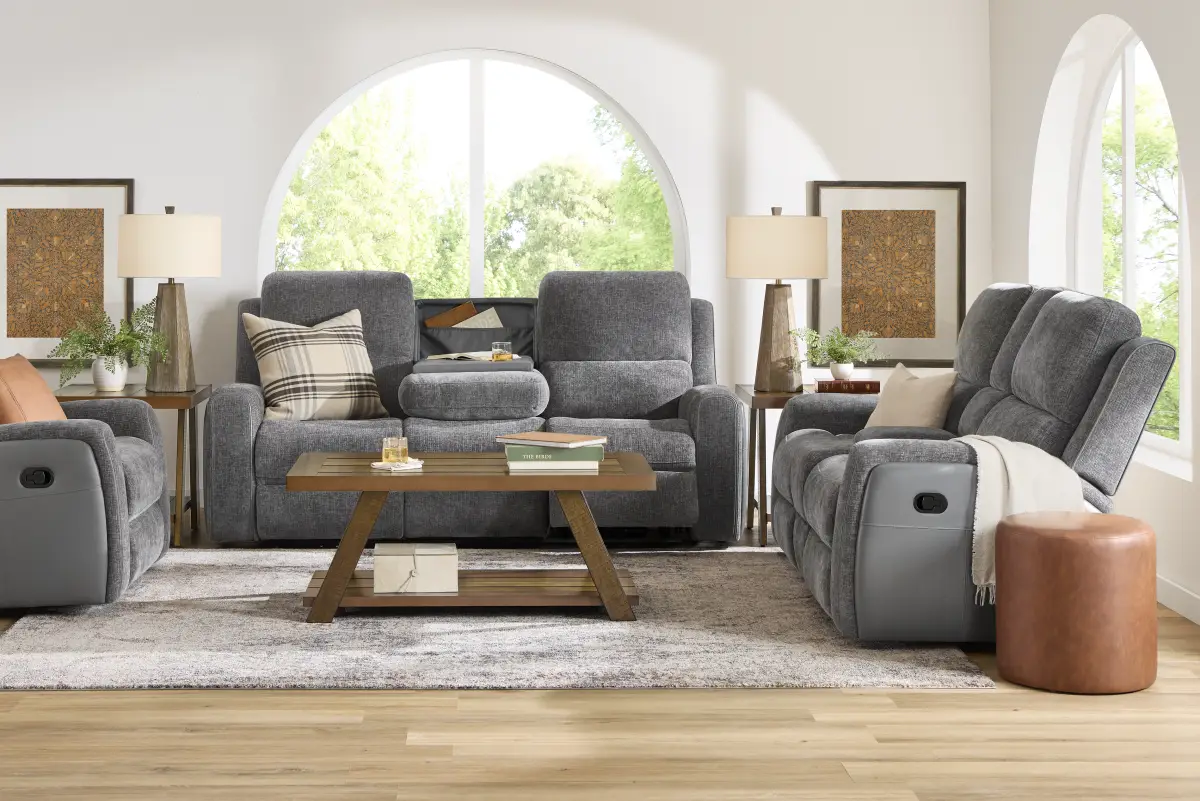 Harrison 3 Pc Charcoal Black,Gray Woven Non-Power Reclining Living Room ...
