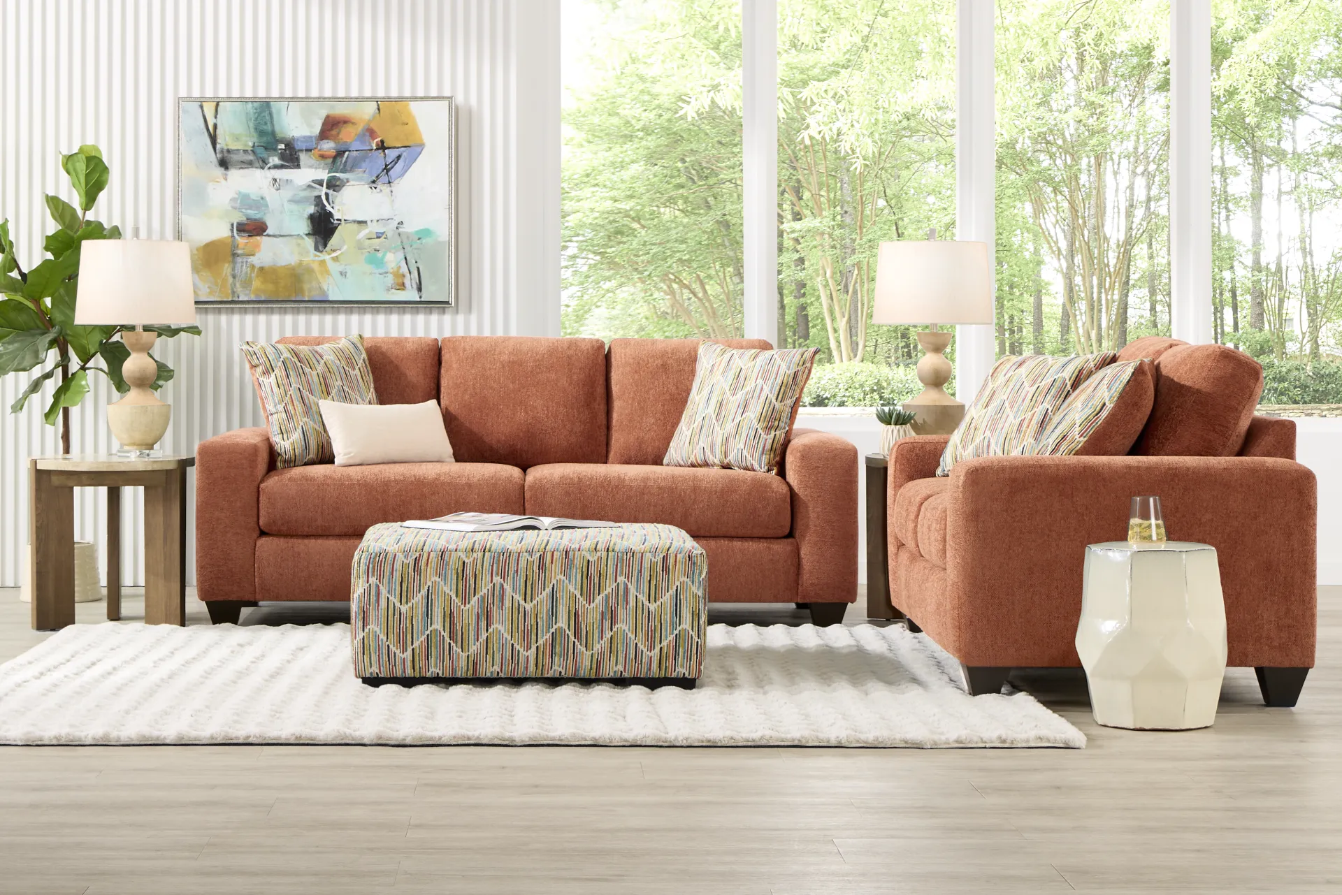 Mallard Trace 3 Pc Orange Orange,Red Textured Living Room Set With Sofa ...