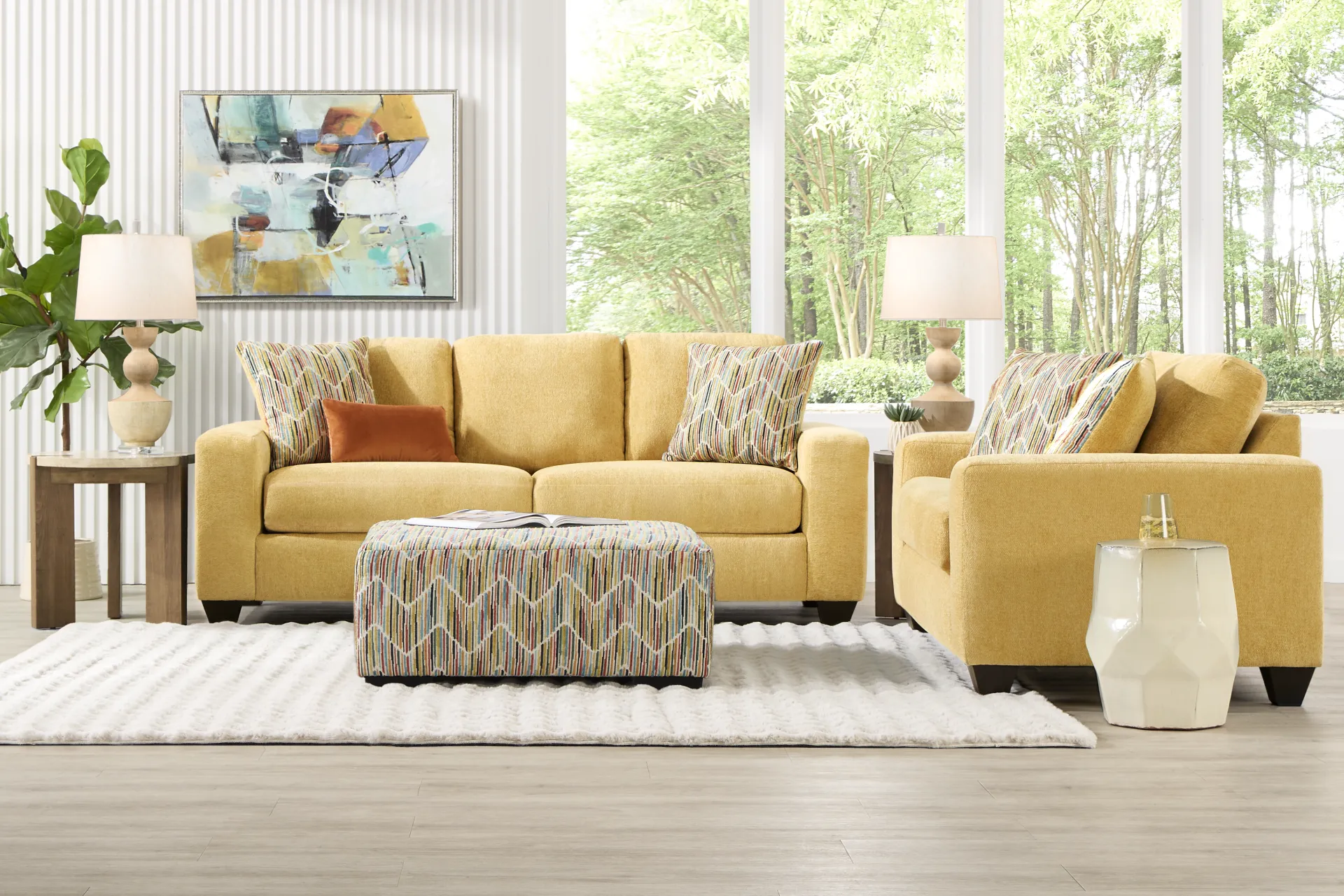 Mallard Trace 3 Pc Yellow Textured Living Room Set With Sofa, Loveseat ...