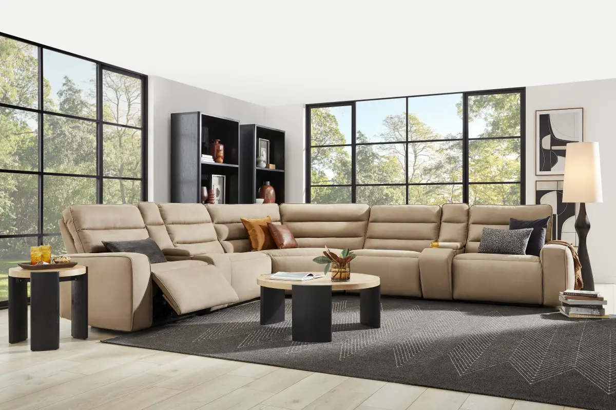 Drew & Jonathan Del Mar Sand Beige Microfiber 7 Pc Dual Power Reclining ...