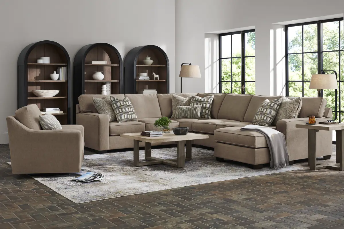 Haskins Brown Woven 3 Pc With Right Chaise Arm Sectional | Rooms to Go