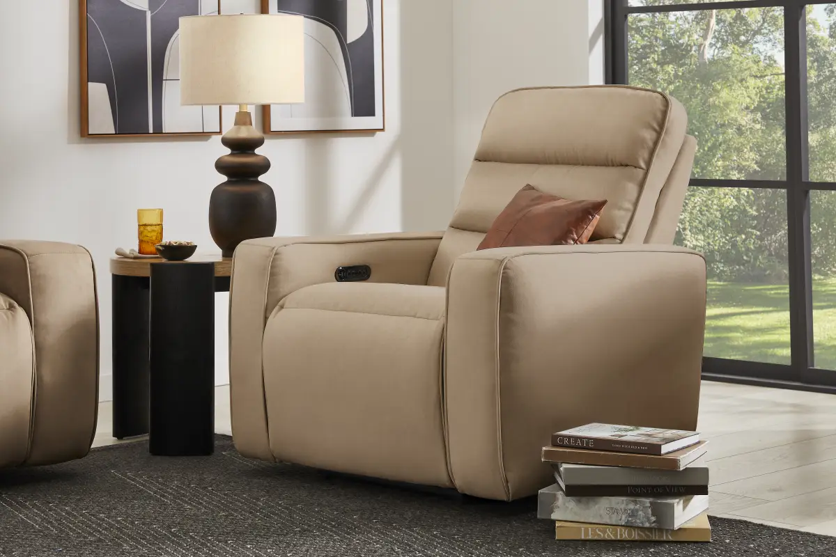 Drew & Jonathan Del Mar Sand Beige Microfiber Dual Power Recliner ...