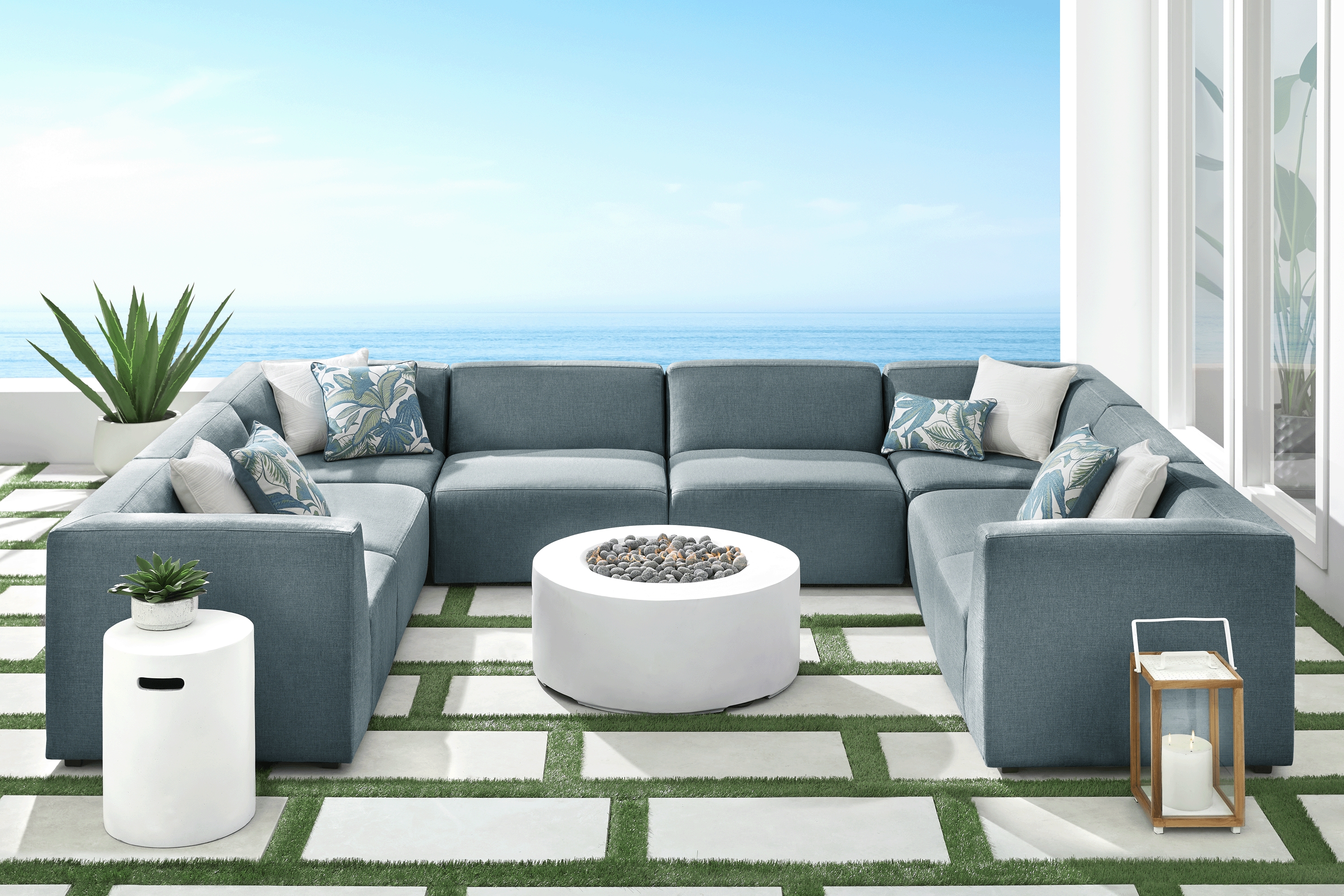 Cindy Crawford Calay Teal Blue,Green 8 Pc Outdoor Sectional | Rooms to Go