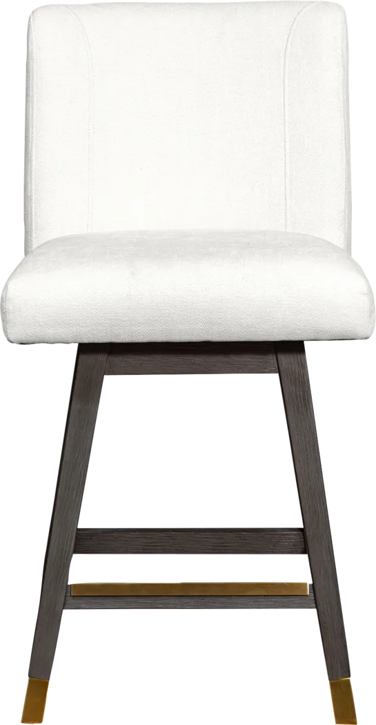 Cauthorn Brown Dark Wood Ivory Beige Polyester Fabric Swivel Barstool ...