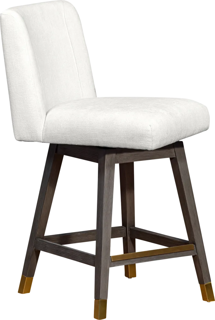 Cauthorn Brown Dark Wood Ivory Beige Polyester Fabric Swivel Barstool ...