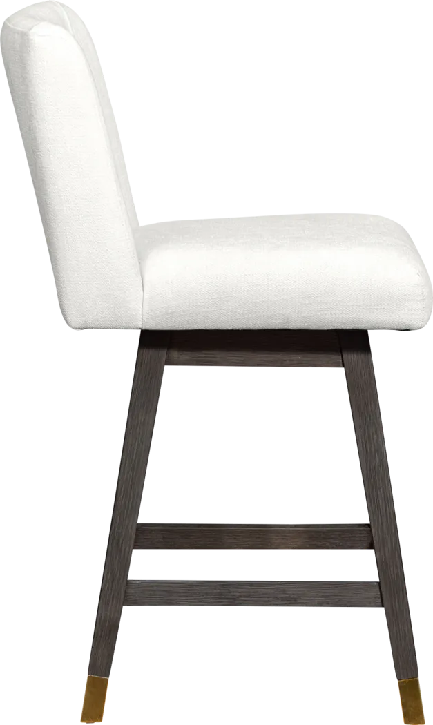 Cauthorn Brown Dark Wood Ivory Beige Polyester Fabric Swivel Barstool ...