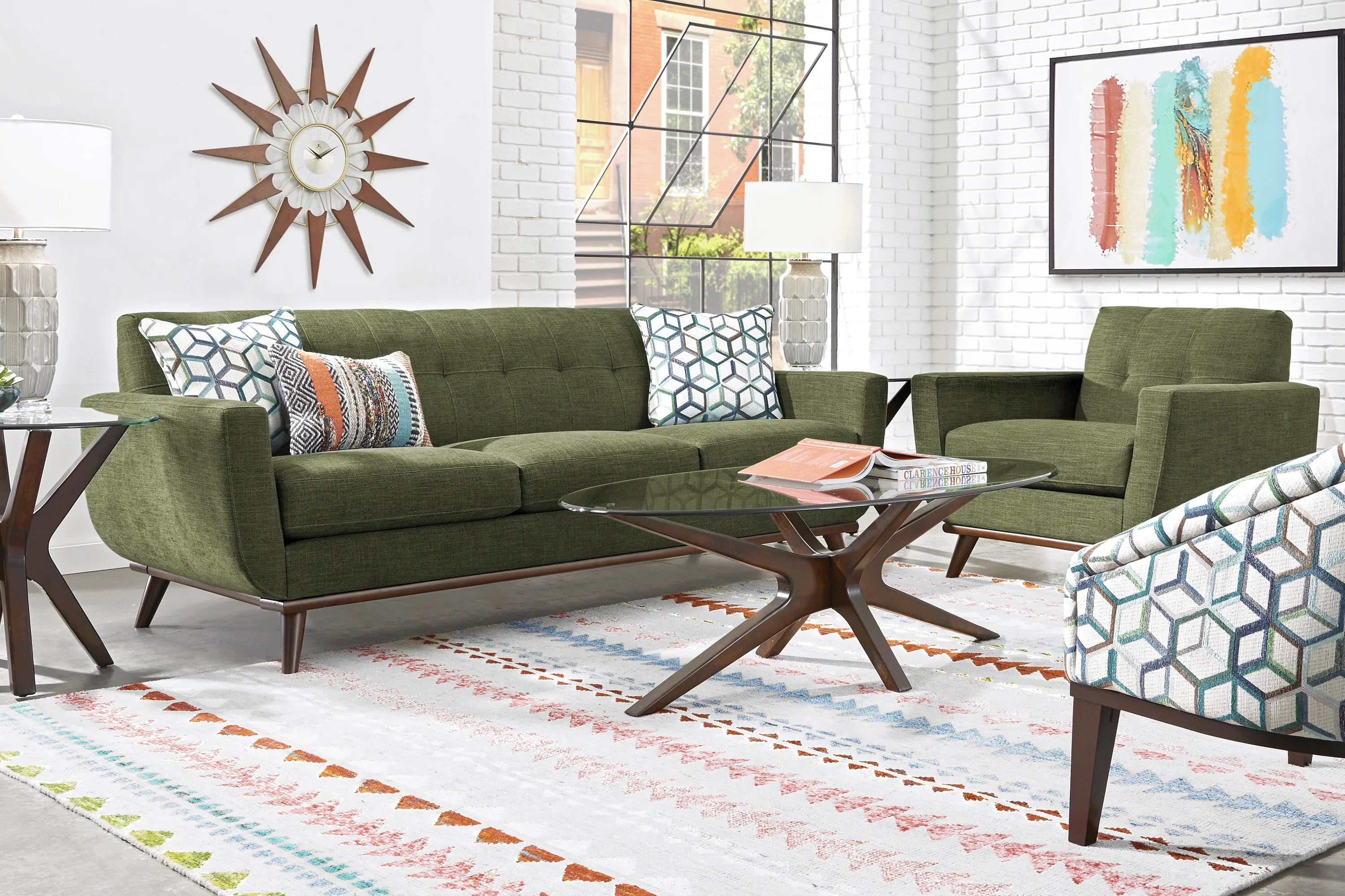 East Side Avocado Green Chenille Fabric Sofa | Rooms to Go