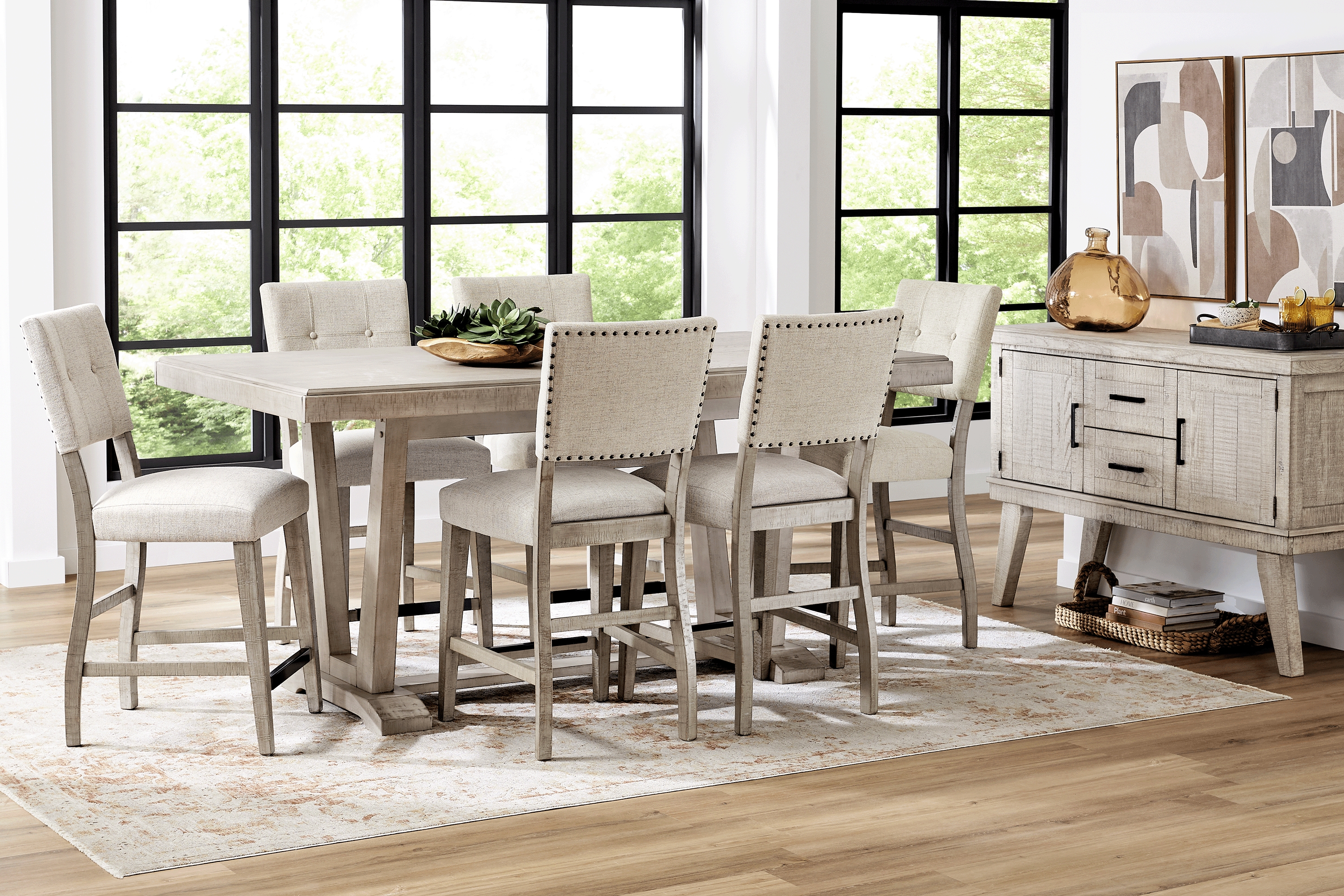 Hill Creek 5 Pc Natural Light Wood Dining Room Set With Counter Height ...
