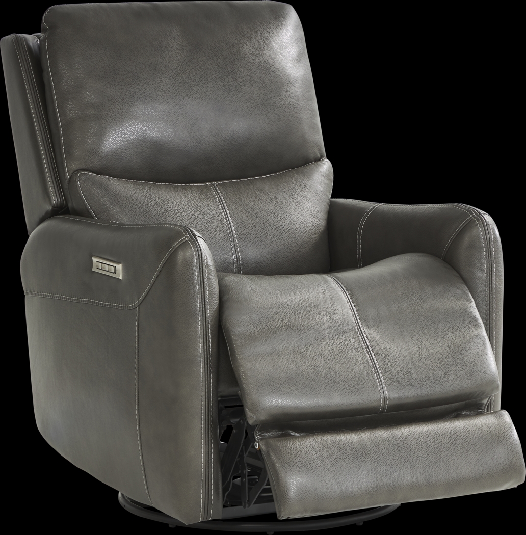 Hudson Place Gray Leather Triple Power Swivel Recliner | Rooms to Go