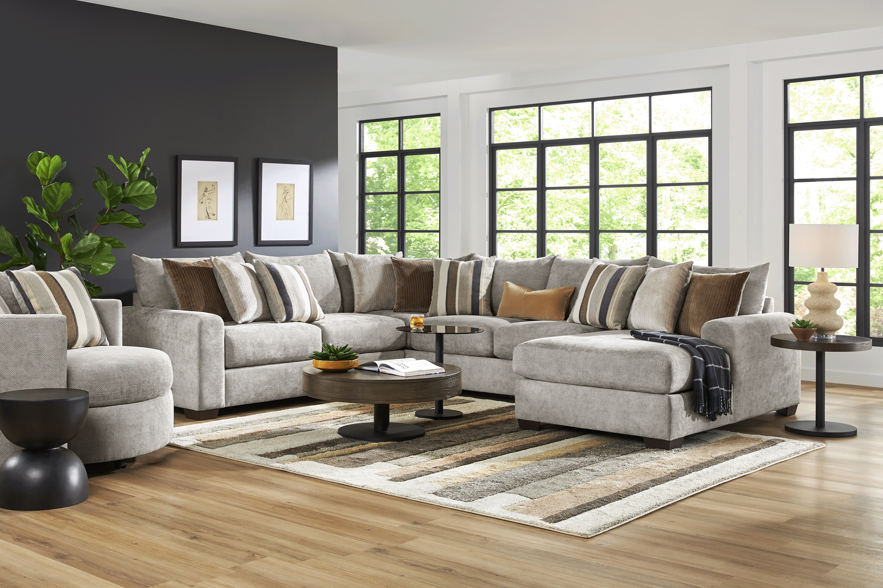 Martin Gray Chenille Fabric 3 Pc With Right Chaise Arm Sectional ...