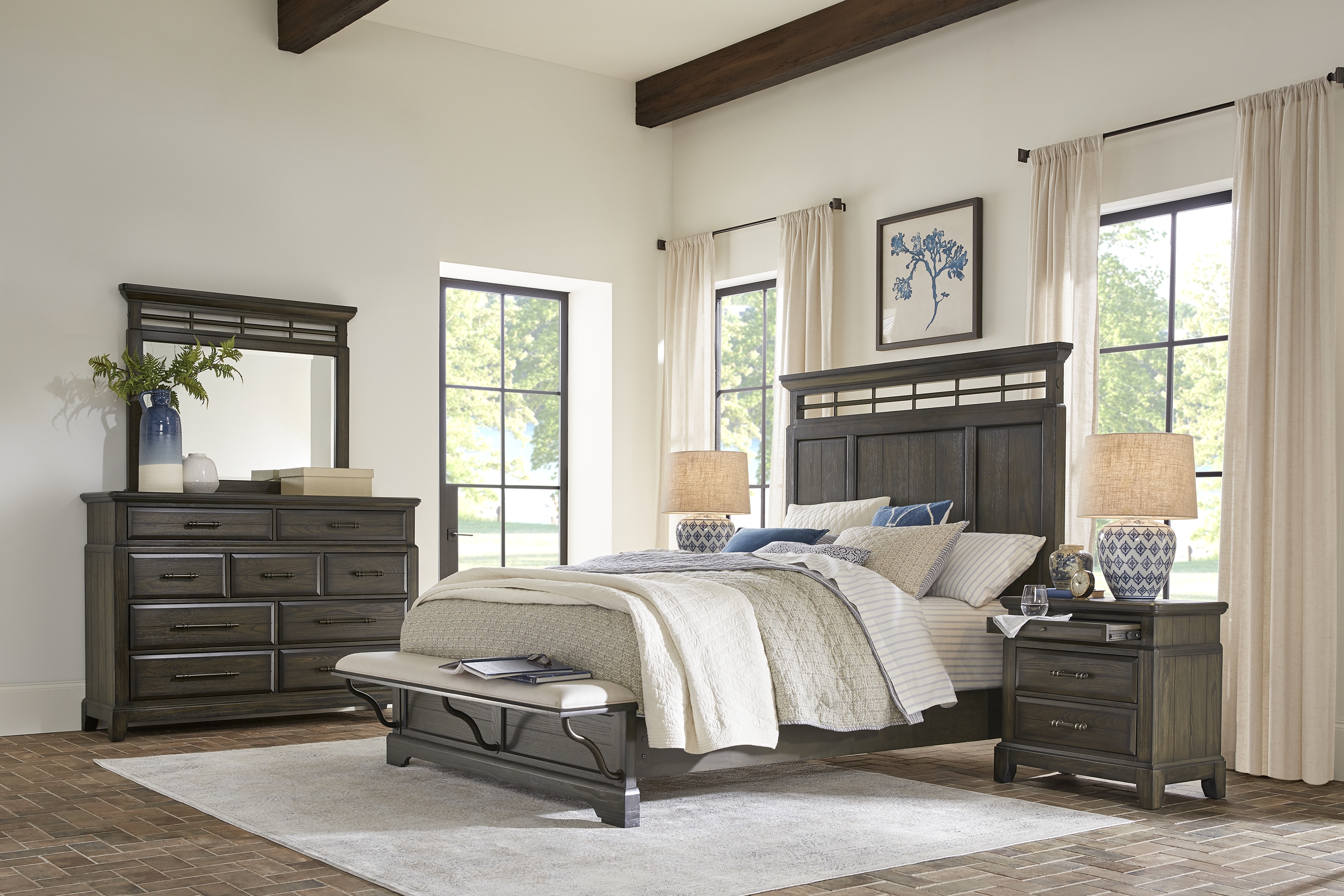 Montana Ridge 5 Pc Brown Dark Wood King Bedroom Set With Mirror, 3 Pc ...