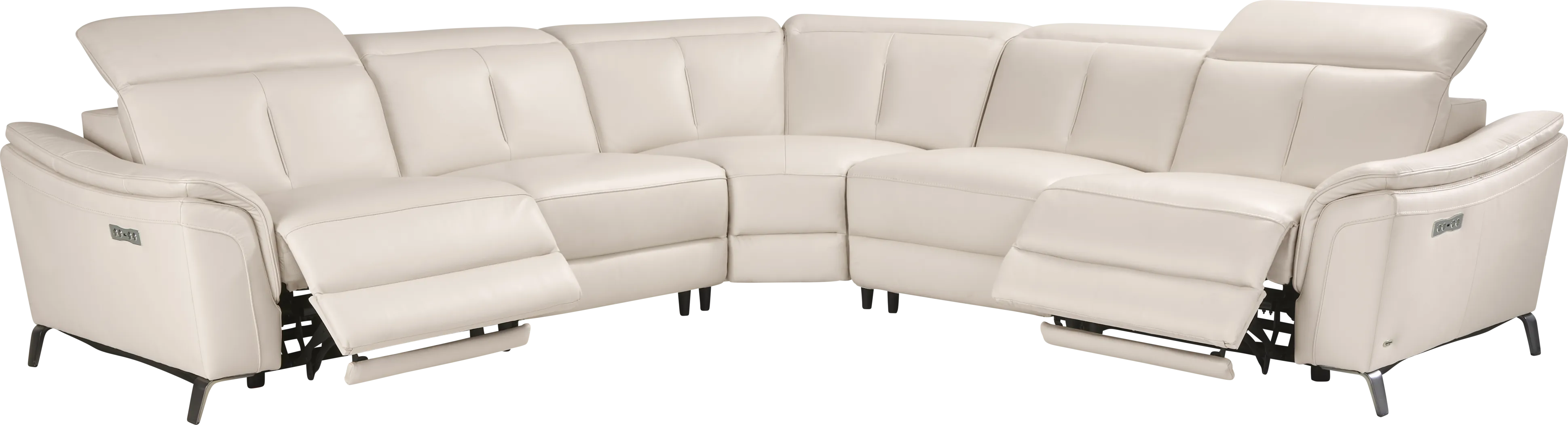 Naples Ivory Beige Leather 5 Pc Dual Power Reclining Sectional | Rooms ...