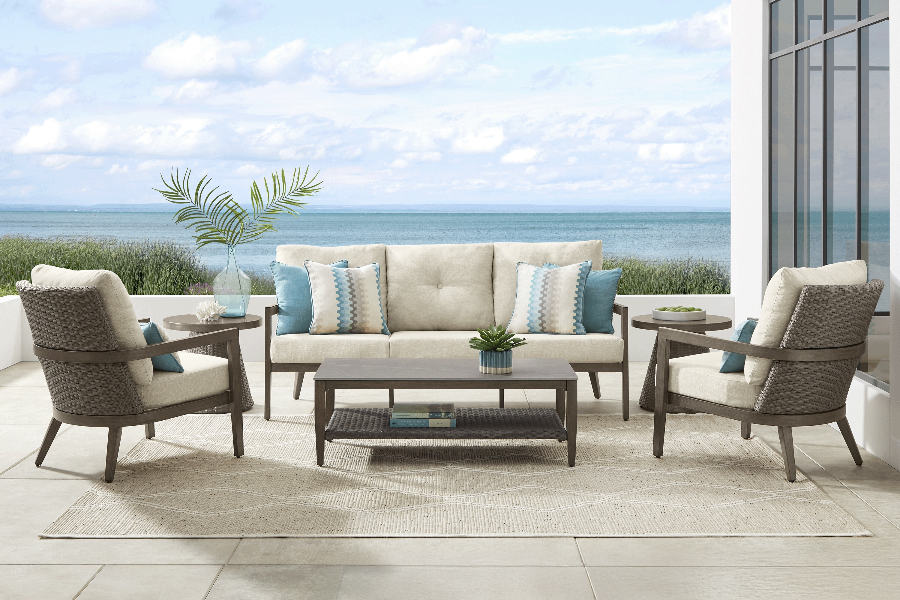 Point Reyes Brown Dark Wood Beige Aluminum Outdoor Club Chair | Rooms to Go