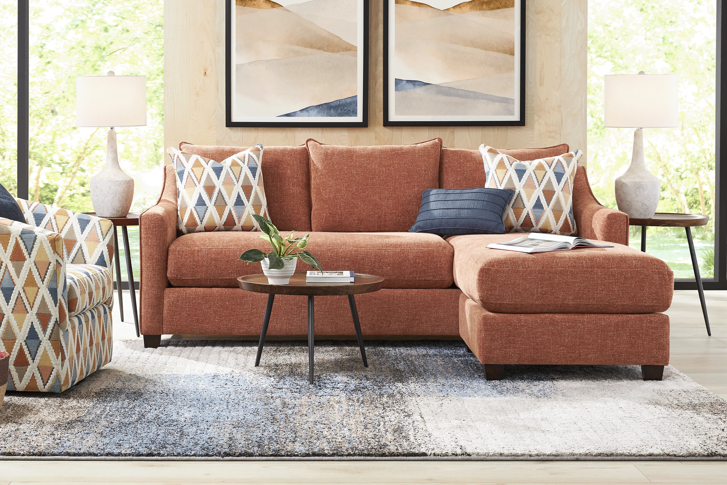 Cindy Crawford Soho Place Russet Orange Chenille Fabric Sleeper 2pc ...